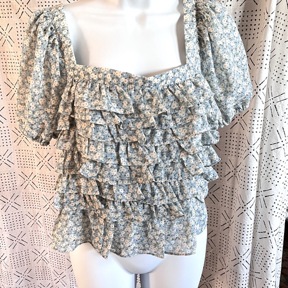 She + Sky | Tops | Nwt Romantic Ruffles Floral She And Sky Top | Poshmark
